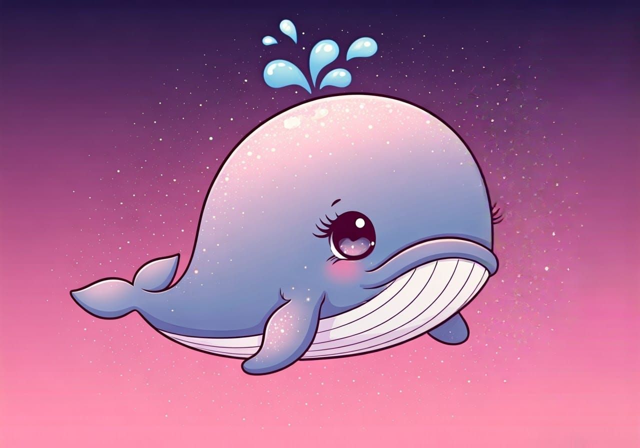 Kawaii Chibi Whale in Pink and Purple World - AI Art