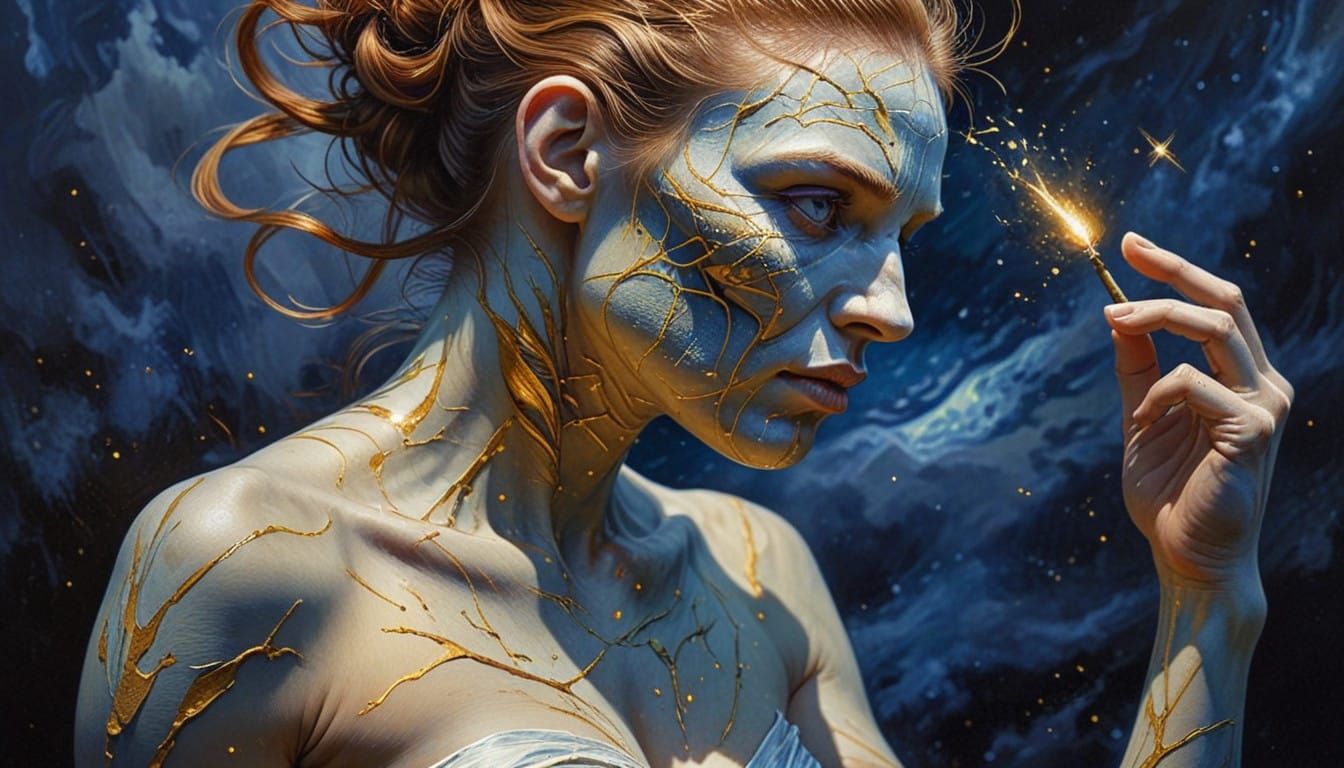 Ethereal Monster with Torn Face and Grotesque Hand... - AI Art