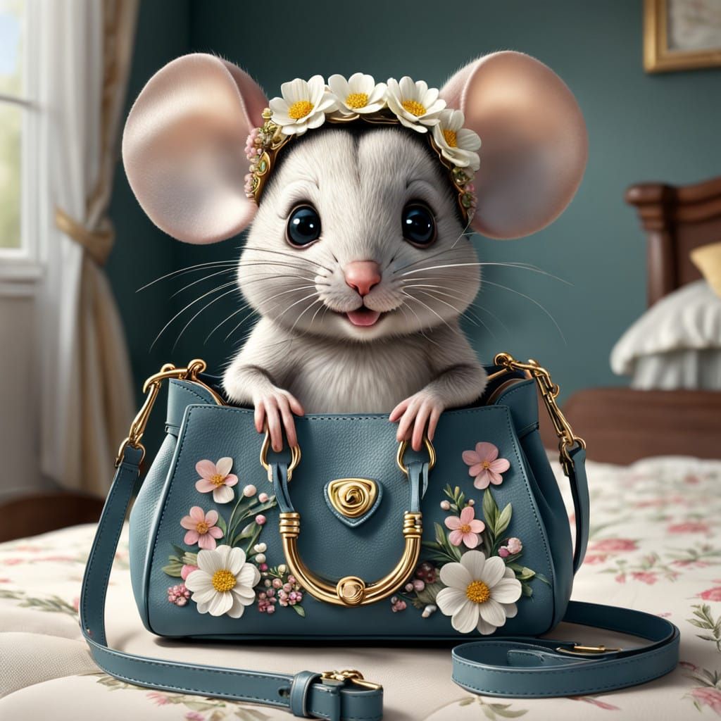 A Mouse of Style - Lilac Mouse Emerges from Elegant Purse in...
