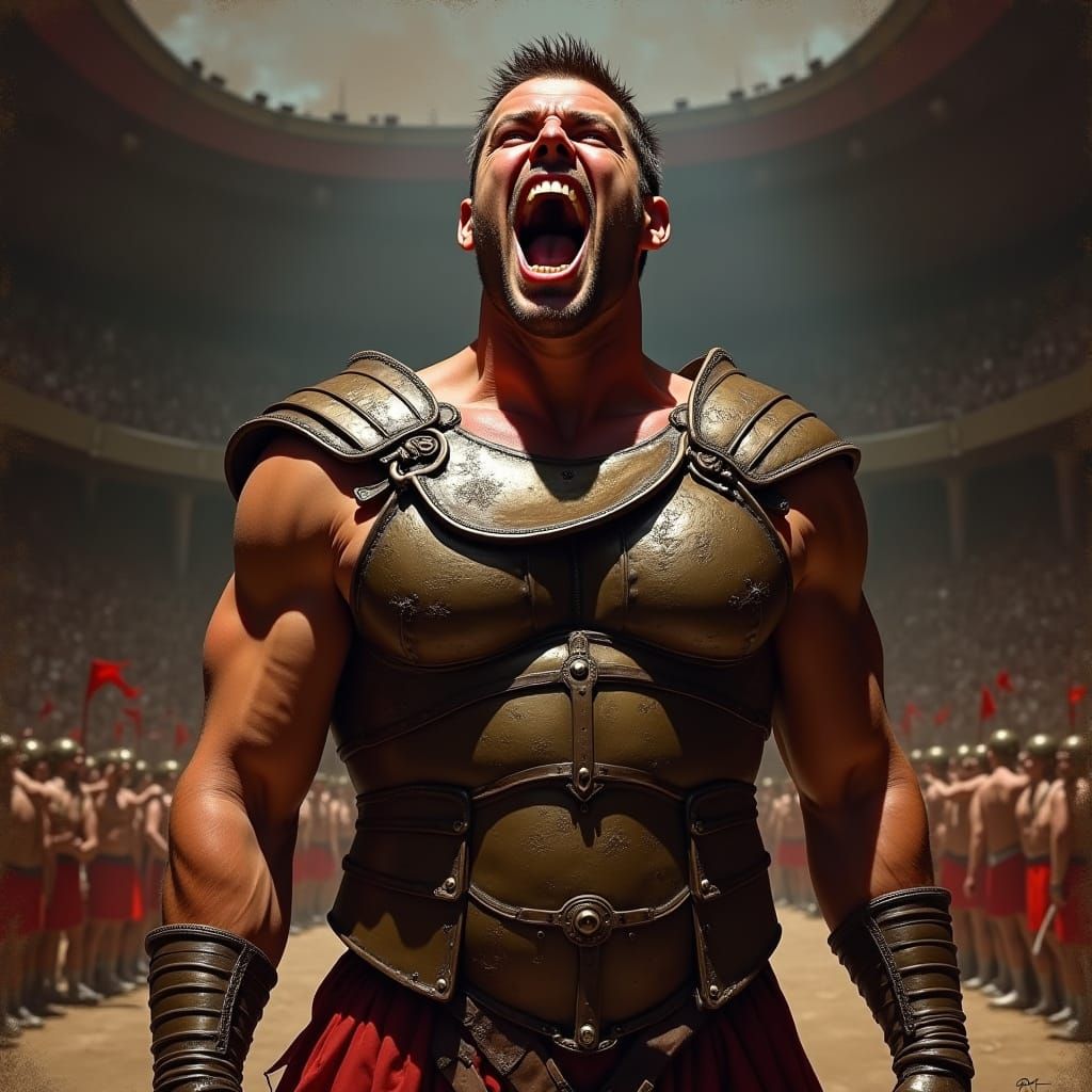 a gladiator who is screaming - Screaming Gladiator in Ancien...