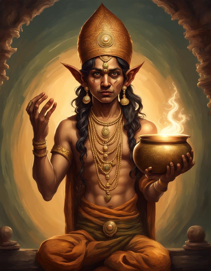 a portrait of an intelligent, funny, ELF, supernatural character Narada ...