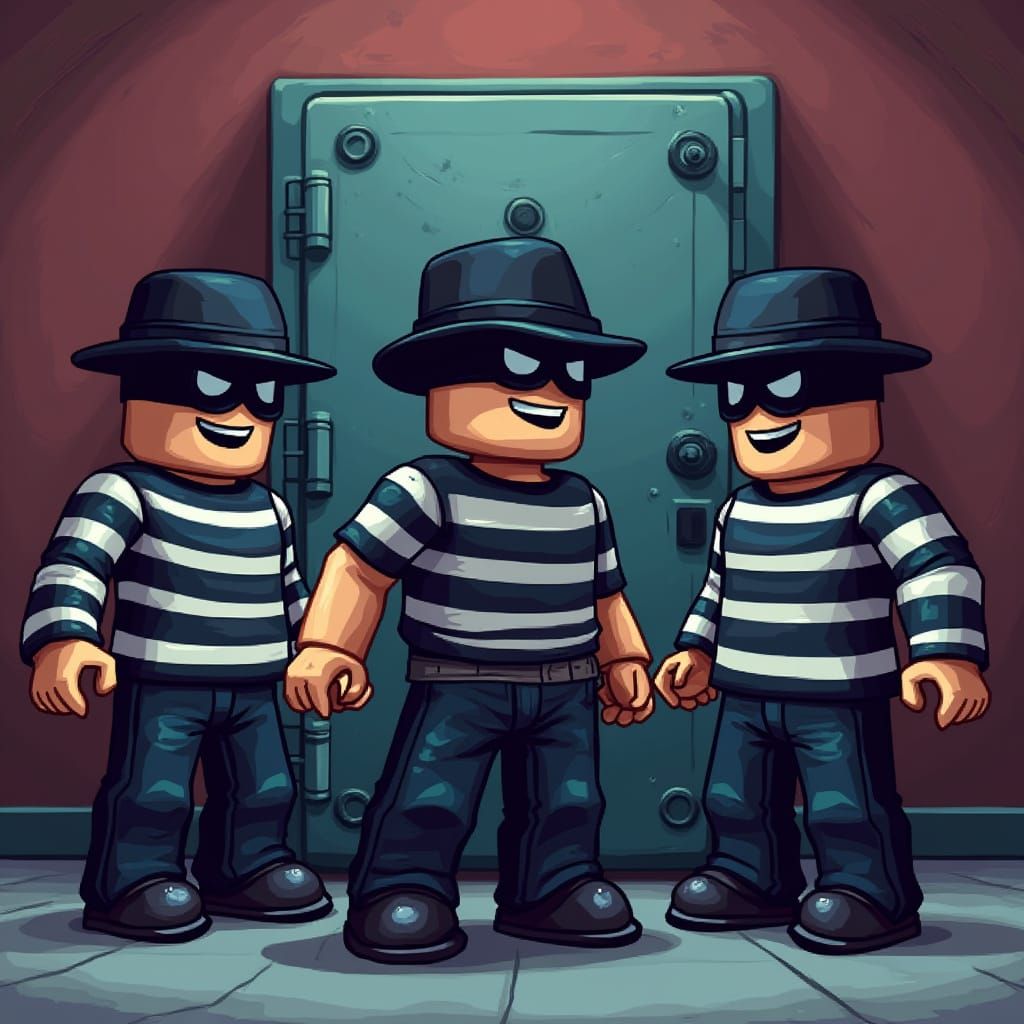 Blocky Robbers in Stylized Pixelated Roblox Aesthe... - AI Art