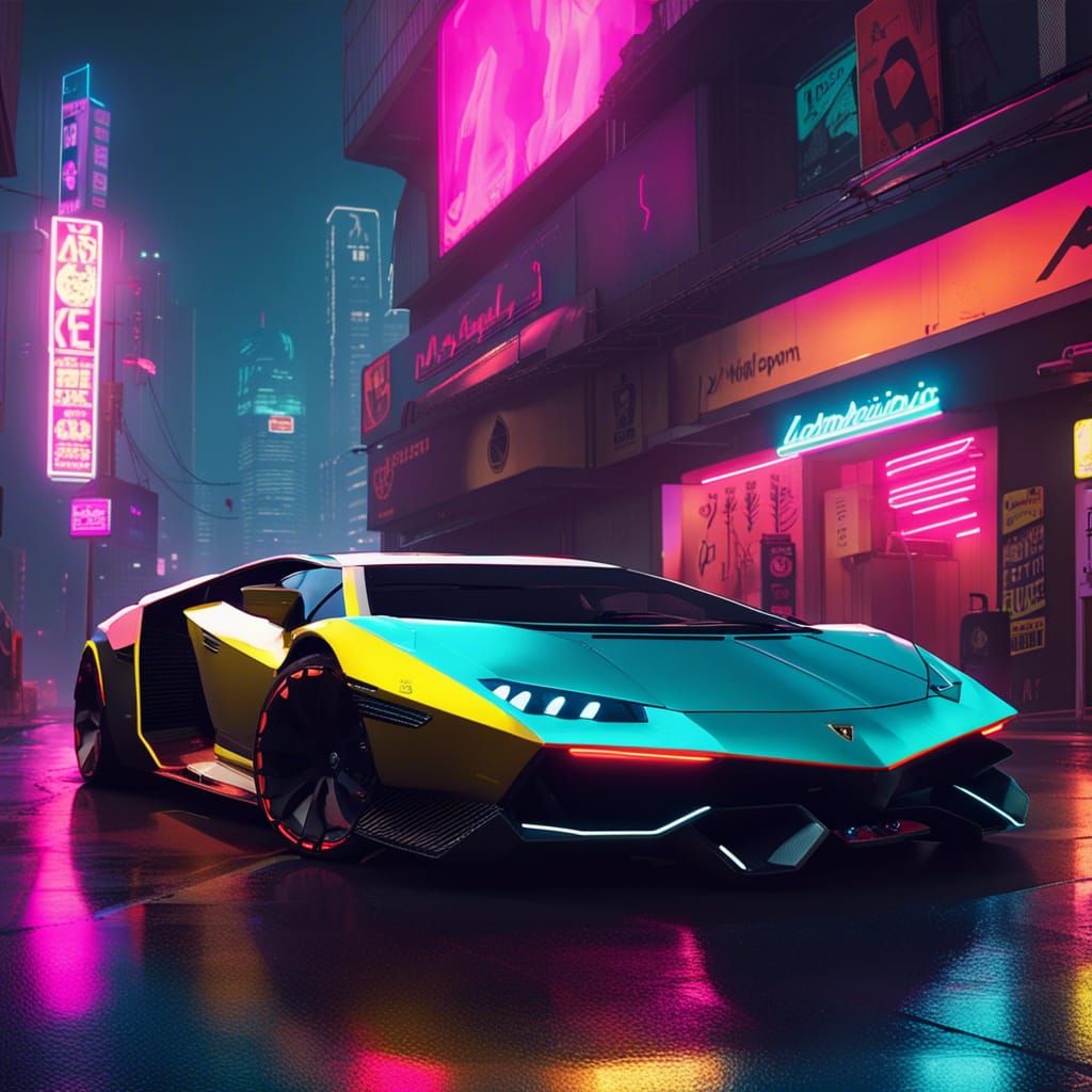 Cyber-punk Lamborghini Parked On The Street - AI Generated Artwork ...