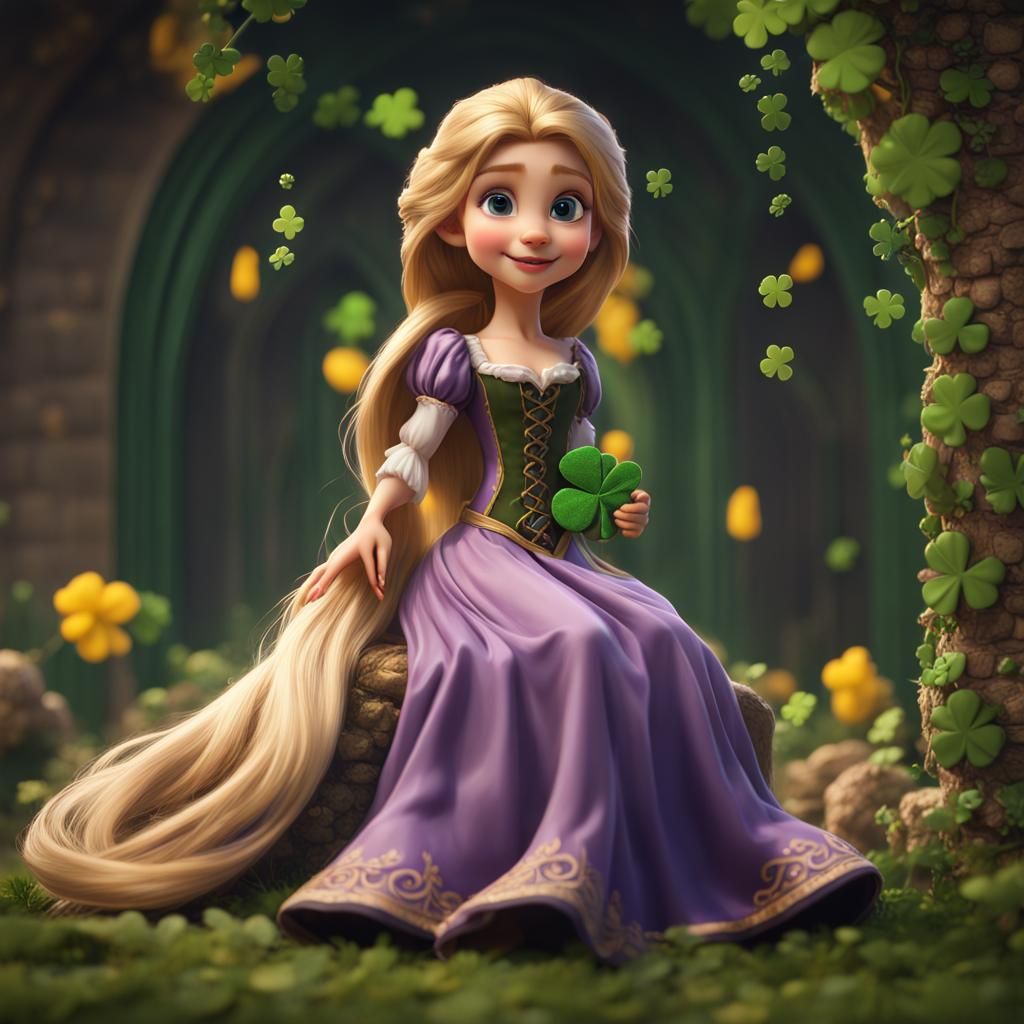 hyperrealistic rapunzel from disney as a st-patrick chibi, full body ...