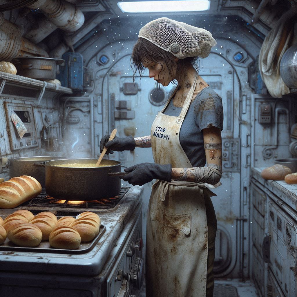 Ships's cook making dinner consisting mainly of bread and soup (1) - AI ...