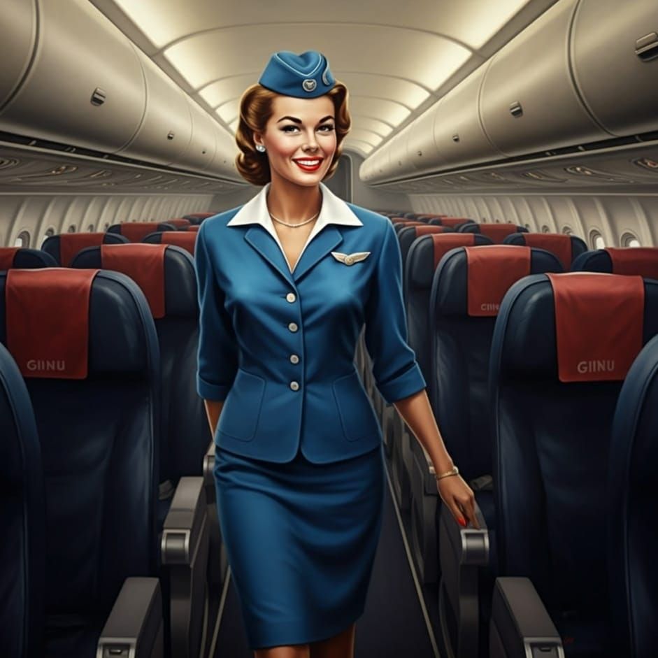 When 40 Was Fatal - Vintage Airline Stewardess Walks Aisle i...