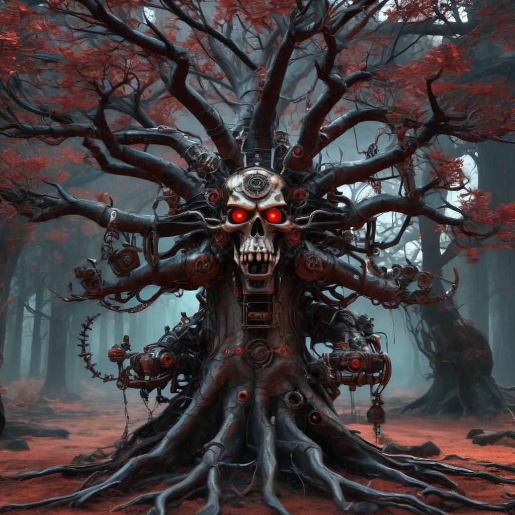 mechanical demon tree - AI Generated Artwork - NightCafe Creator