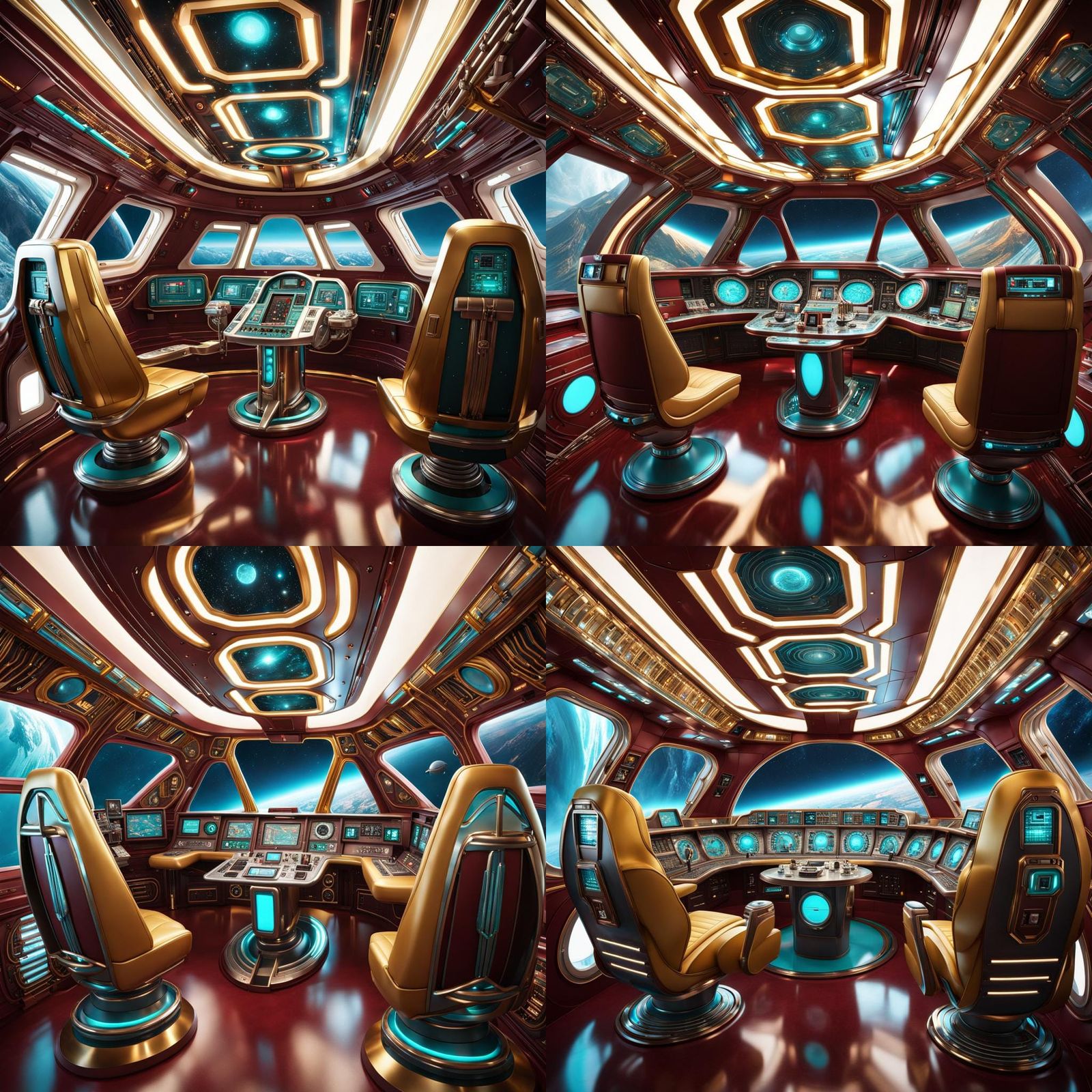 Interior of futuristic art deco smooth shuttle craft spacecraft, living ...