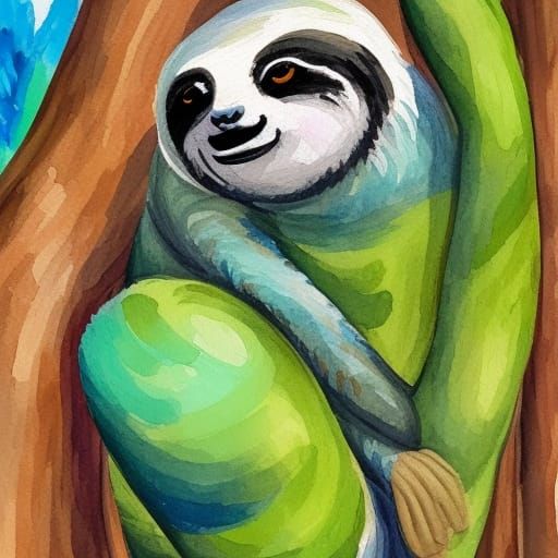 Sloth Hugging a tree - AI Generated Artwork - NightCafe Creator