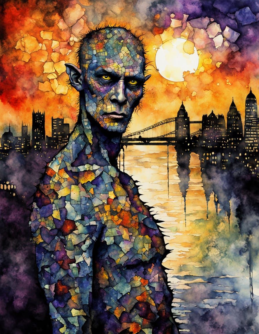 Monster Mosaics - Ethereal Gothic Watercolor Mosaic of an Un...