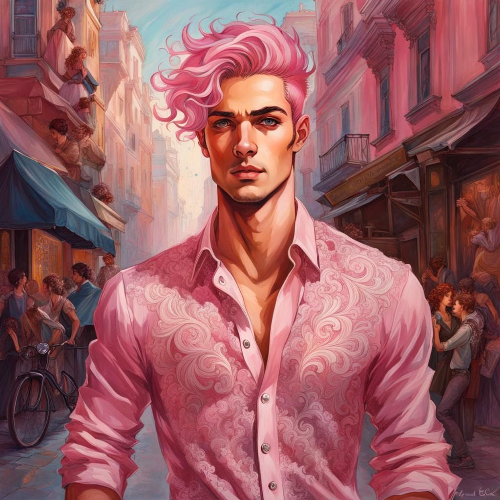 Handsome Man in Pink 231206 - AI Generated Artwork - NightCafe Creator
