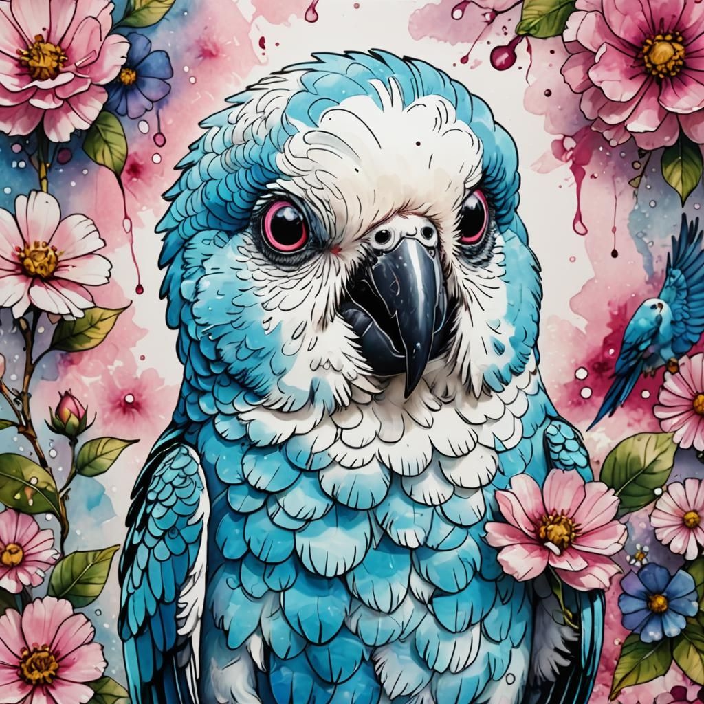 Pink and Blue Budgie - AI Generated Artwork - NightCafe Creator