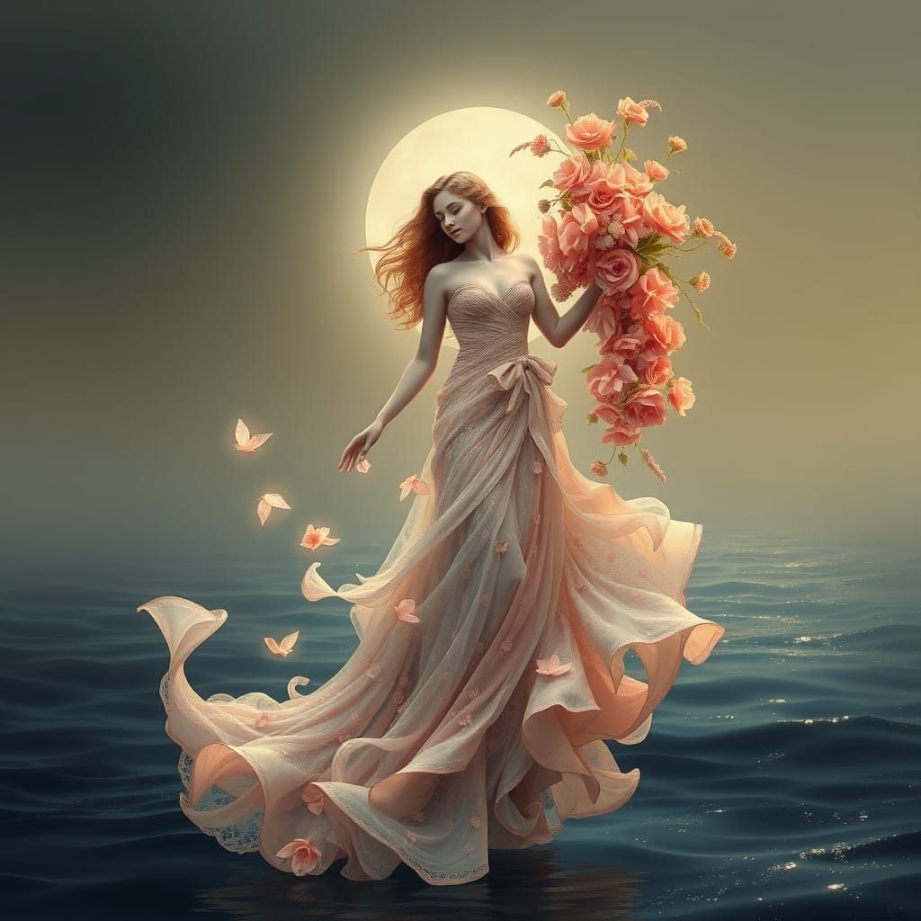 "the birth of venus" by Botticelli wearing a dress made of flowers ...