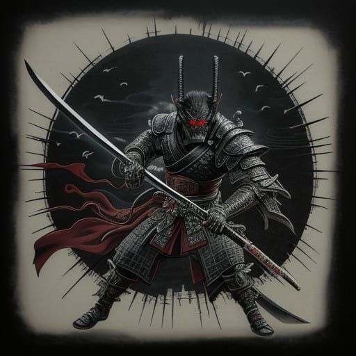 Ethereal Mantis Monster Katana in Darkened Environ... - AI Art