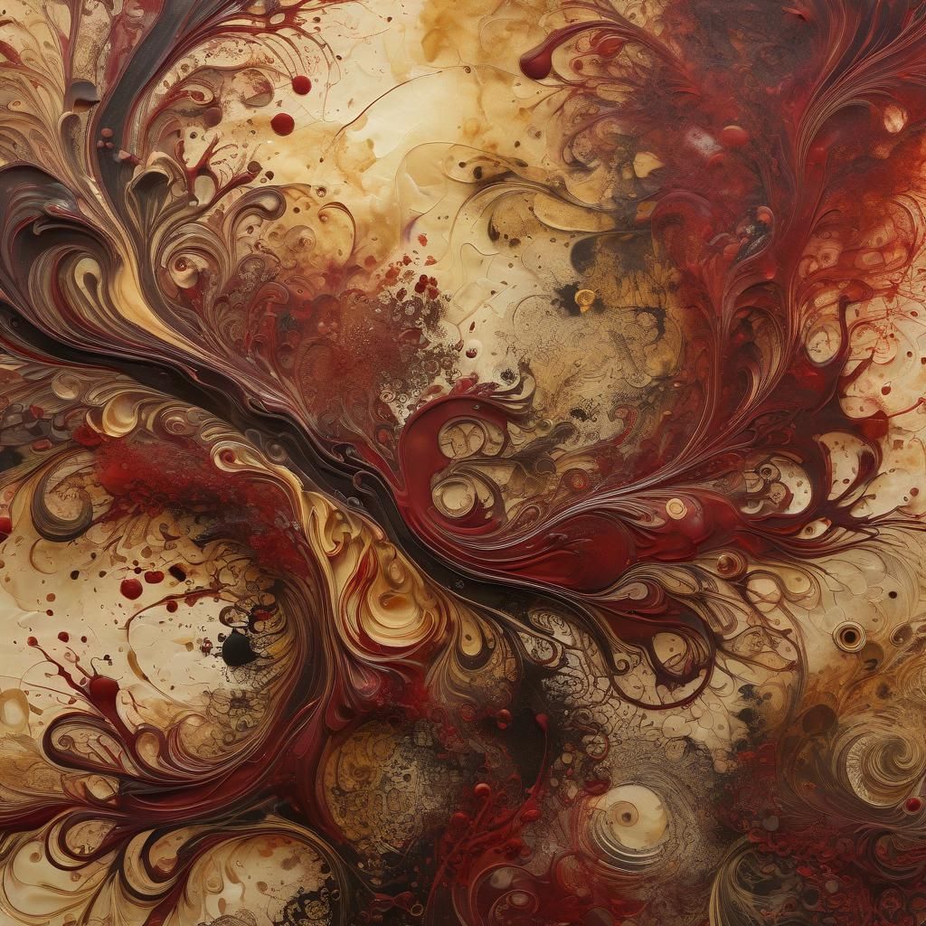 Ethereal Blood Patterns Dance on Ancient Parchment - AI Art