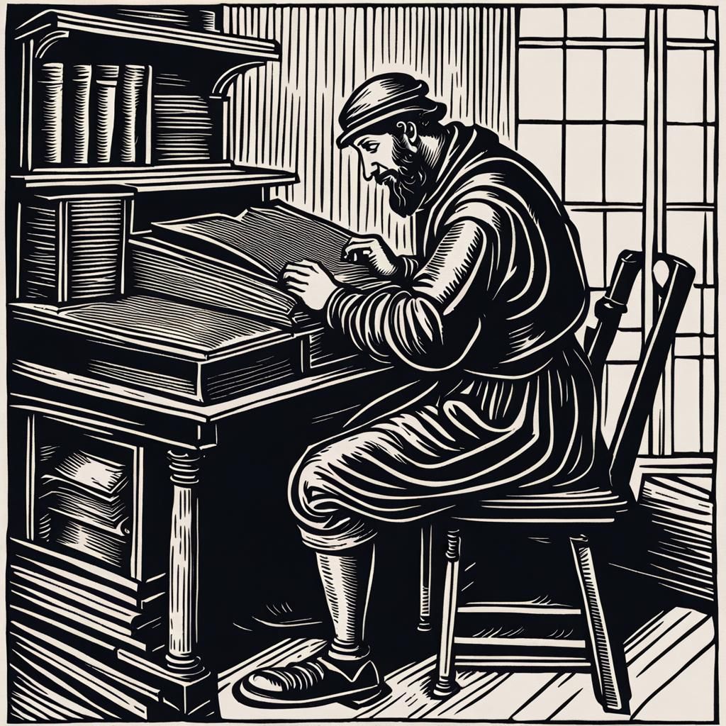 Renaissance Era Bookbinder, woodcut style - AI Generated Artwork ...