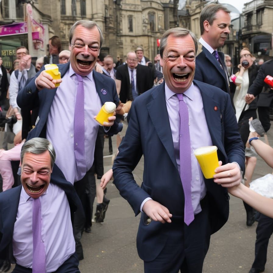Nigel Farage with Milkshake being thrown at him - AI Generated Artwork ...