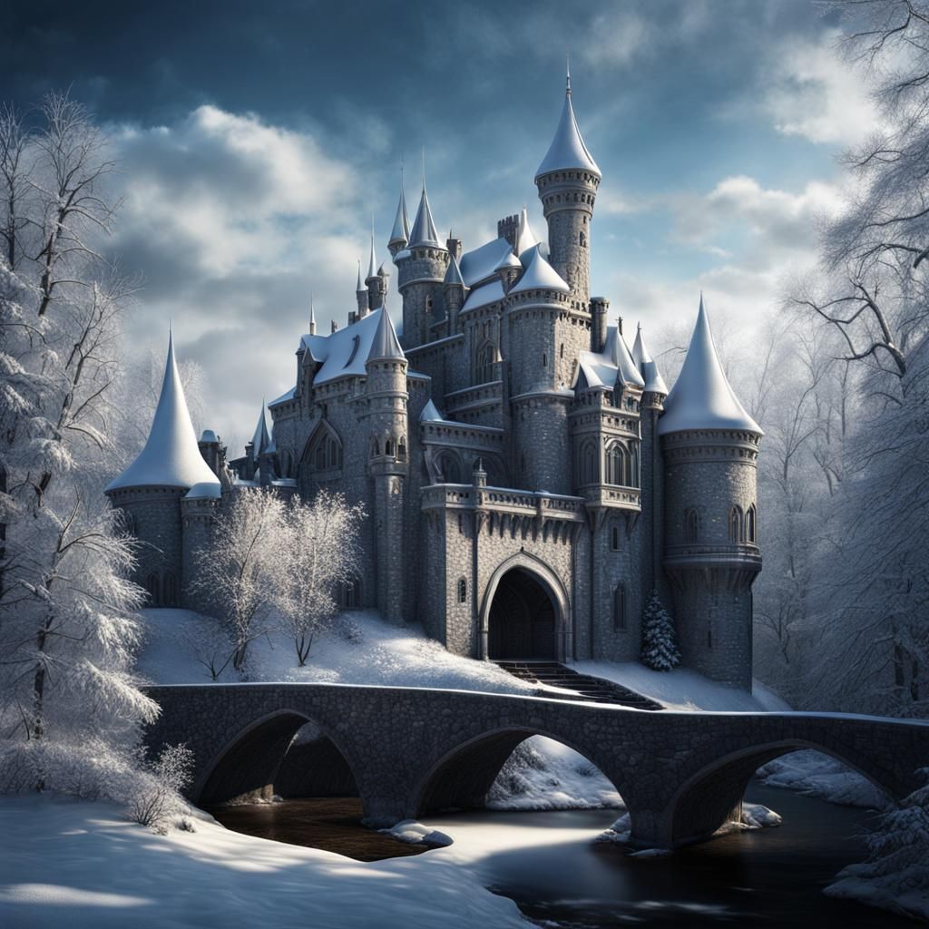 Castle in the winter woods - AI Generated Artwork - NightCafe Creator