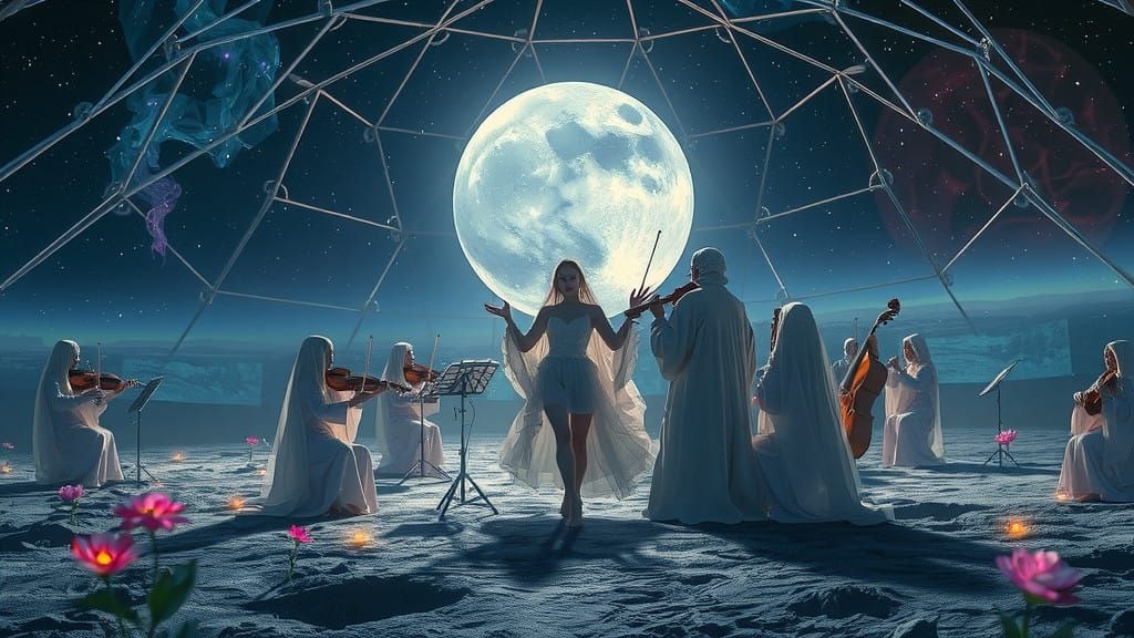 ghost conductor leading phantom musicians as they play, with flowing ...