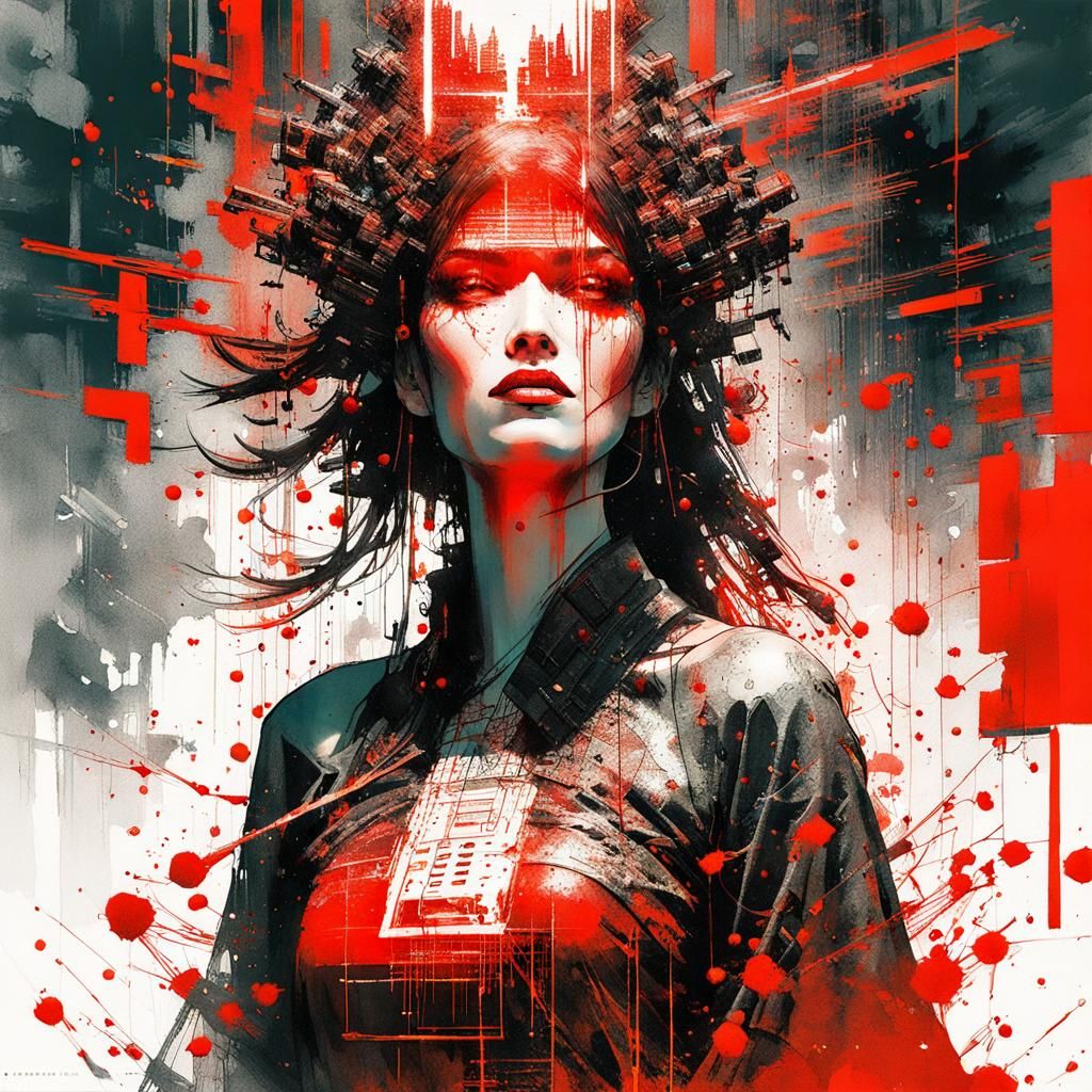 Red Matrix Portrait - AI Generated Artwork - NightCafe Creator