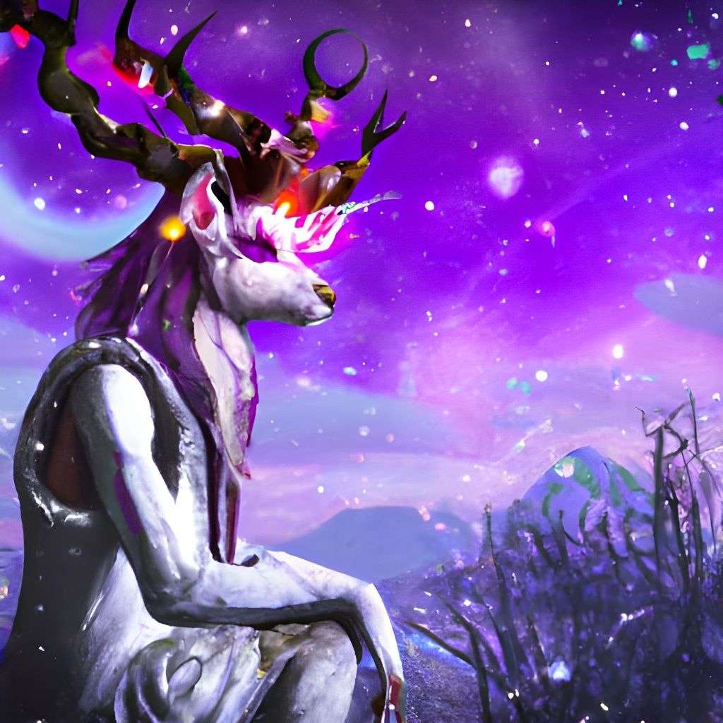 White-furred humanoid anthropomorphic fawn satyr god of the hunt with ...