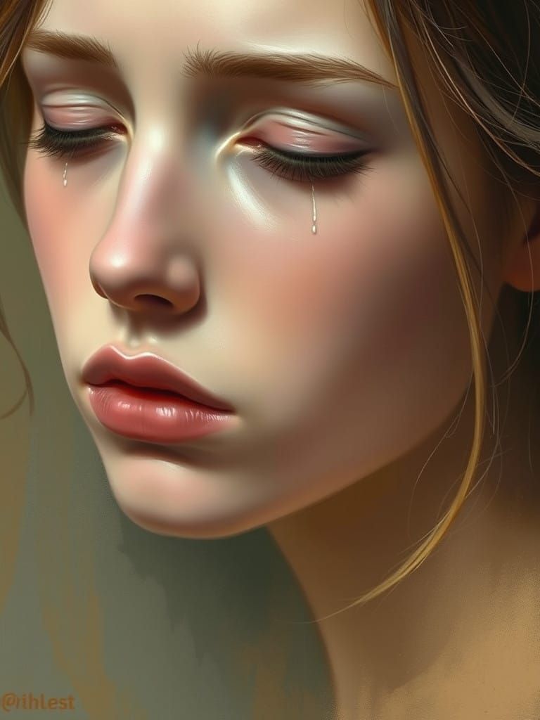 Subtle Pre-Raphaelite Woman in Quiet Despair - AI Art