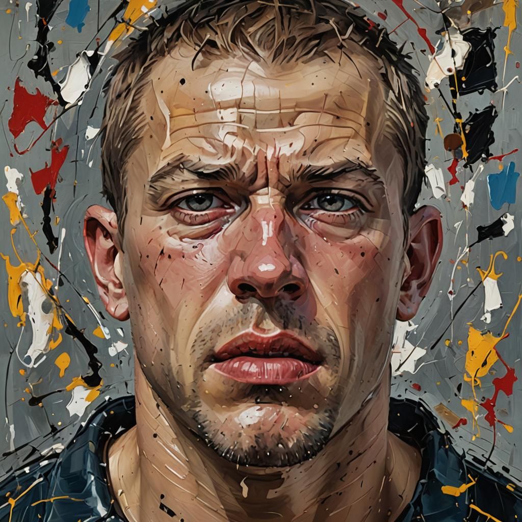 disgruntled male face, Impasto style, broad brush strokes ...