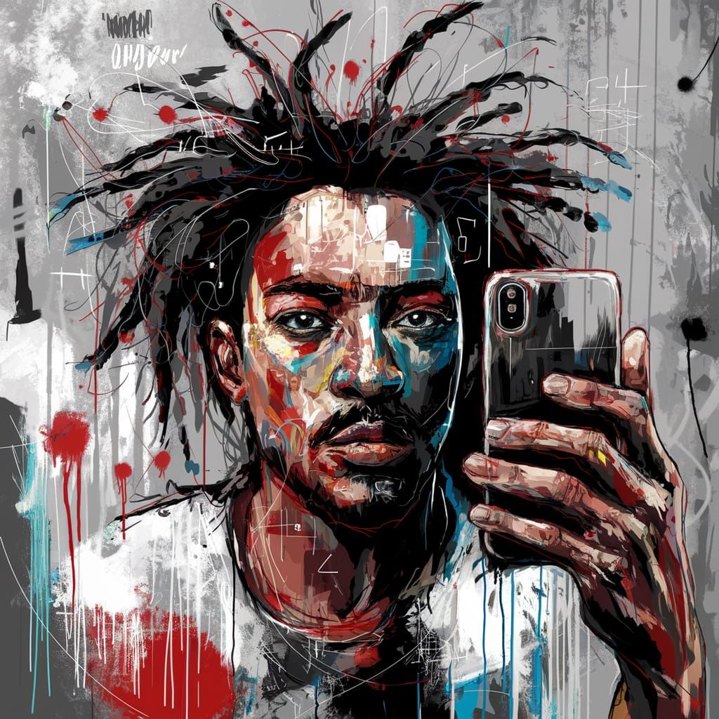 "Abstract and expressive portrait in a street-art style. A fictional ...