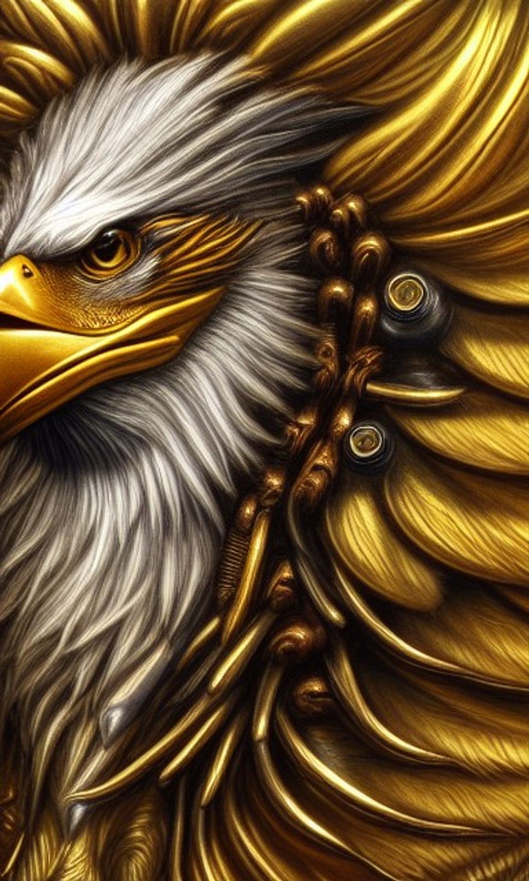 Photorealistic high definition Titanium Gold metallic steampunk eagle ...