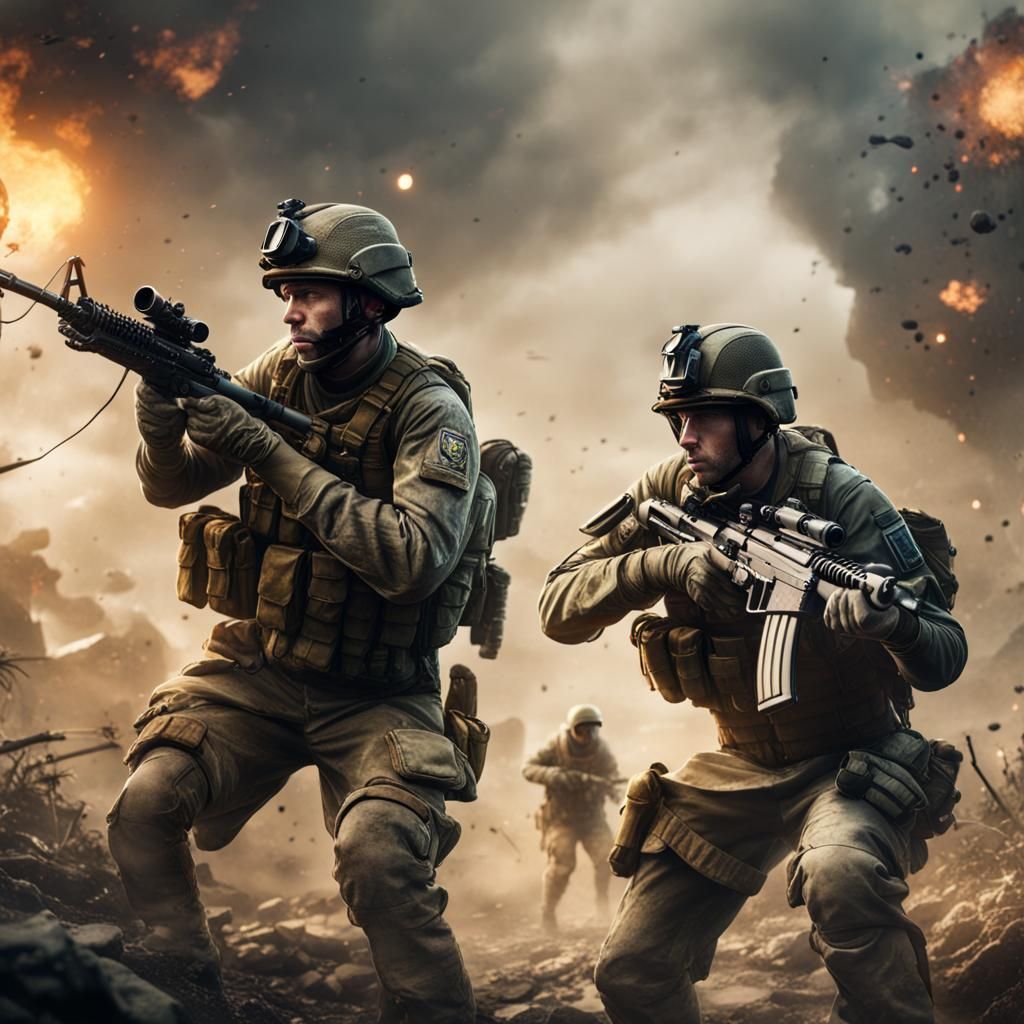 Call of Duty soldiers shooting at each other in the battlefield - AI ...