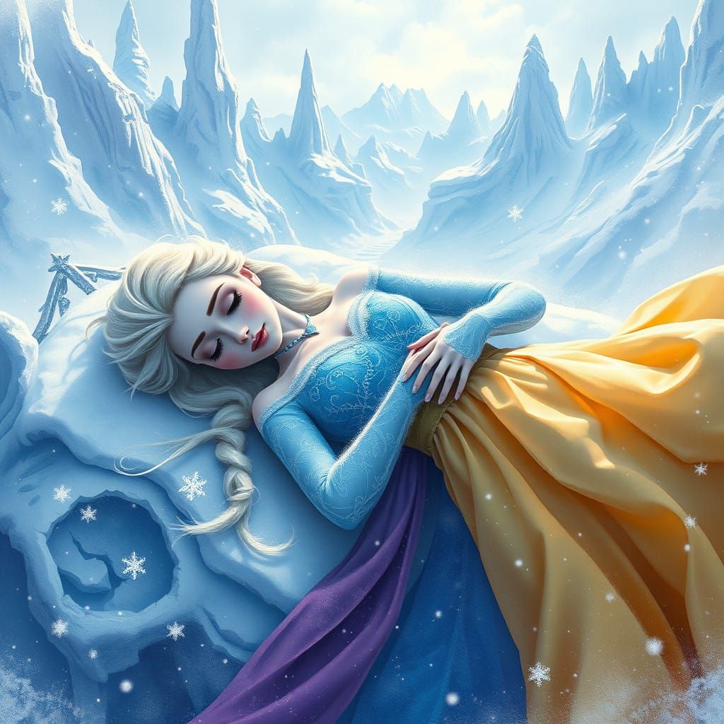 Queen Lies Lifeless in Princess Anna's Arms in a F... - AI Art