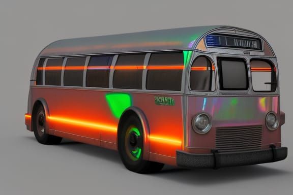 Long Bus low to the ground Orange and green 8k resolution holographic ...