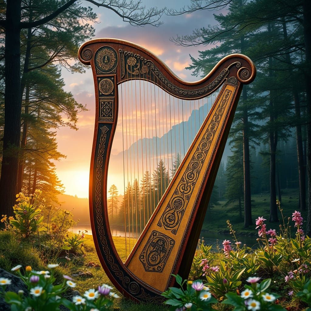 Hyperrealistic Masterpiece of Ancient Irish Harp i... - AI Art