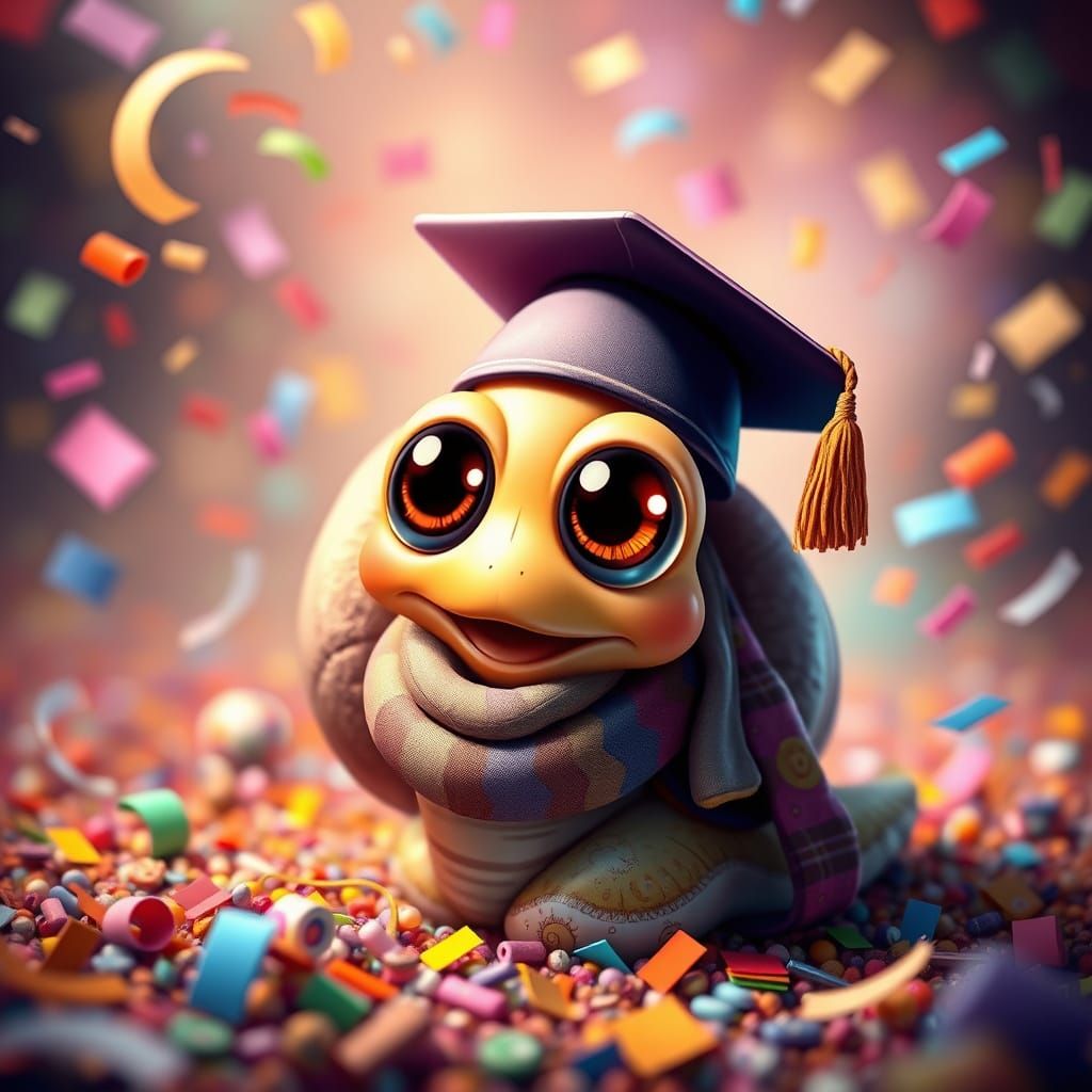 Graduation Snail in Dreamy Candyland - AI Art