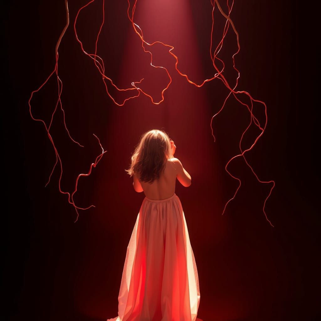 Surreal Crimson Landscape with Radiant Tendrils - AI Art