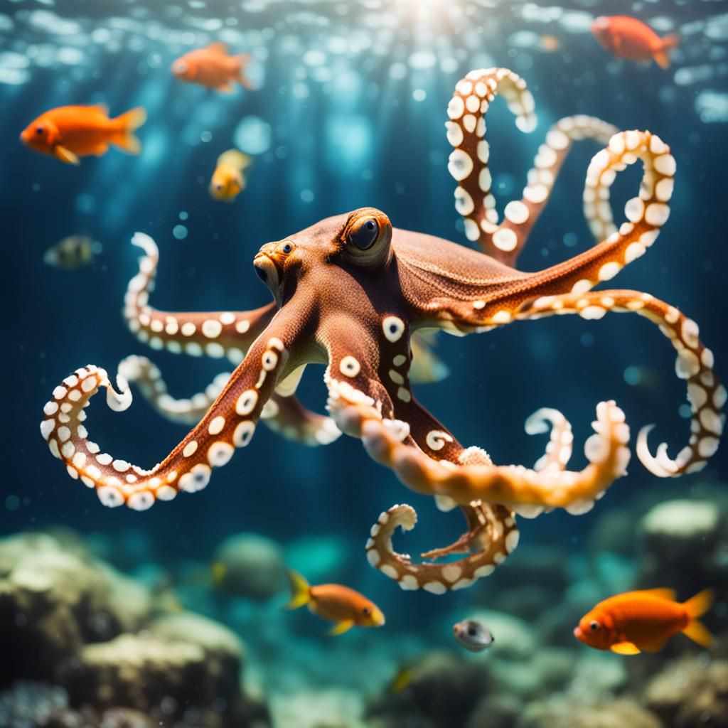 Octupus Naive under water swimming whit other fish - AI Generated ...