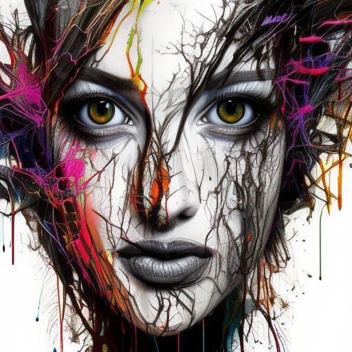 "Hyper realistic cartoonish inkblot portraiture of by Carne Griffiths ...