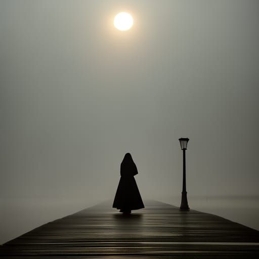 Shadowy figure in dense fog by moonlight - AI Generated Artwork ...