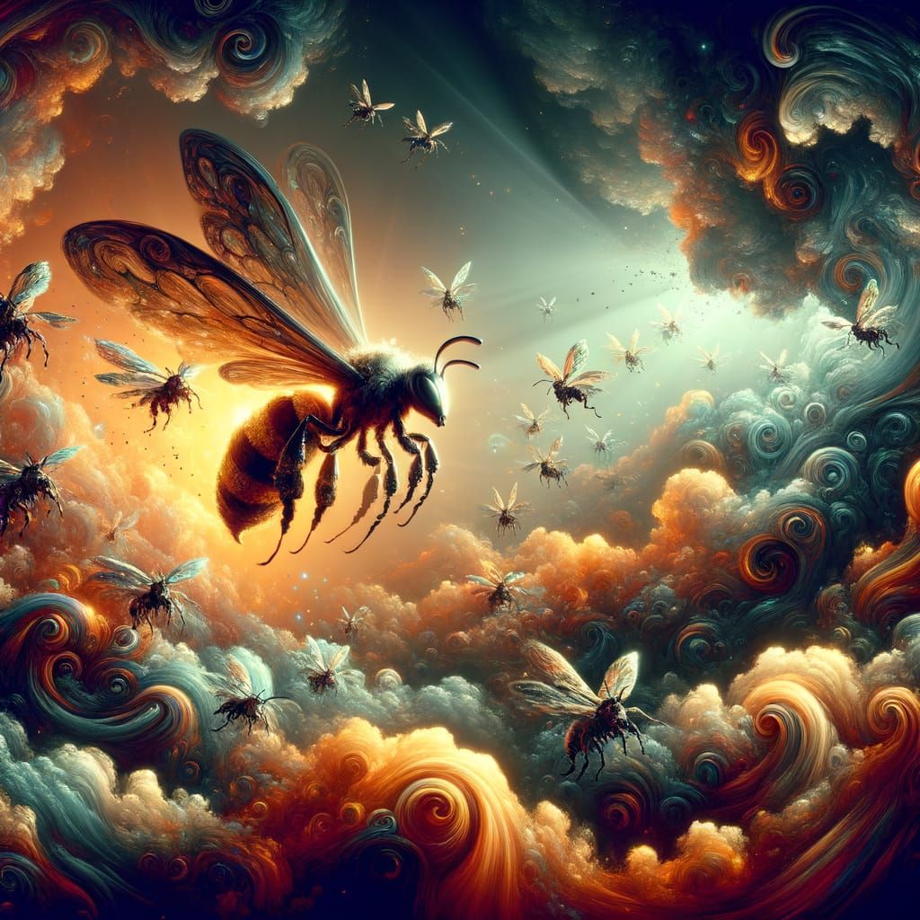 Celestial Swarm: The Cosmic Dance of Ethereal Bees