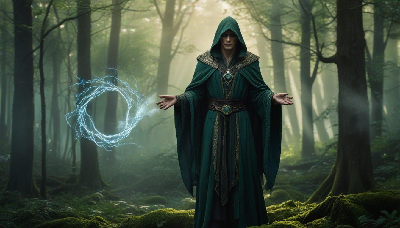 Elven Sorcerer Weaving an Arcane Spell
