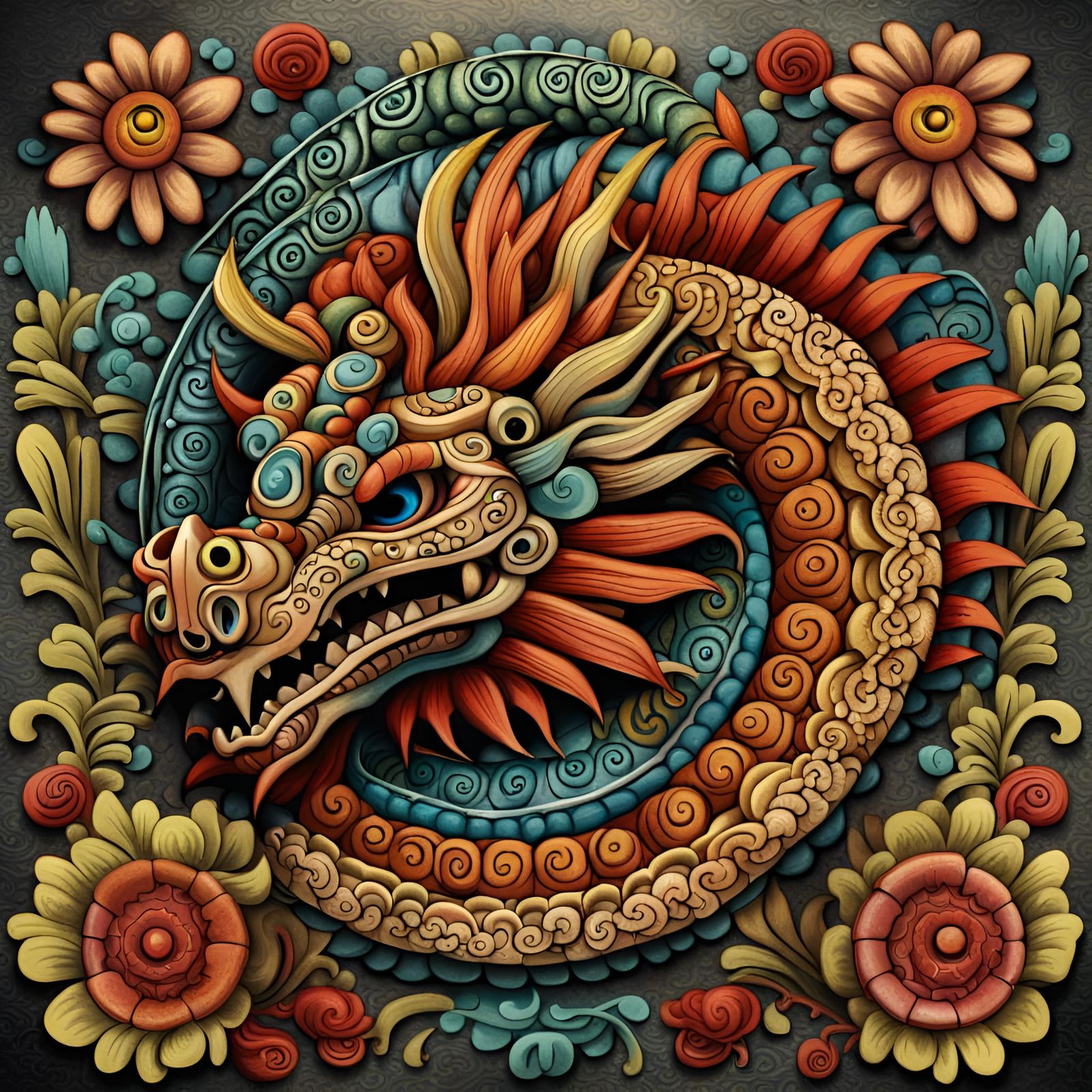 mayan flower dragon - AI Generated Artwork - NightCafe Creator