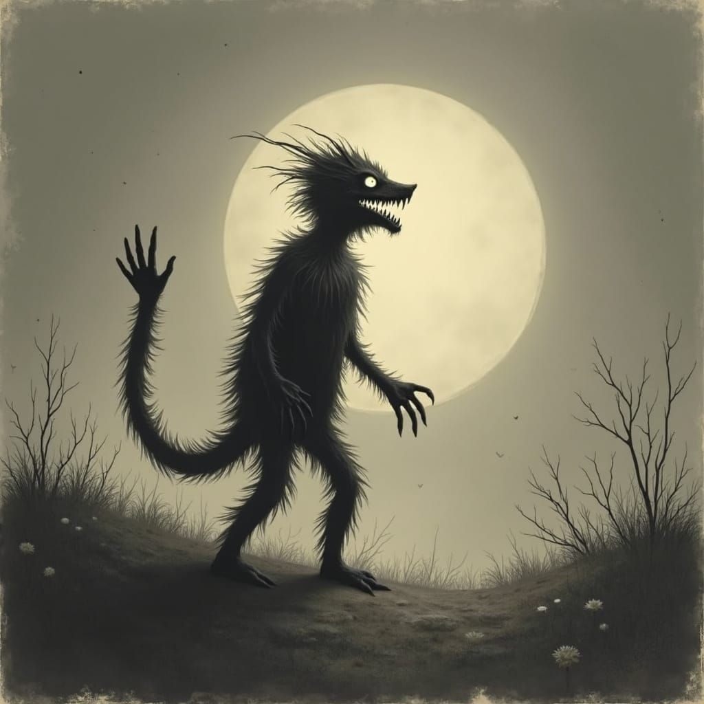 Menacing Shadow Creature in a Dark, Tar-Blackened ... - AI Art