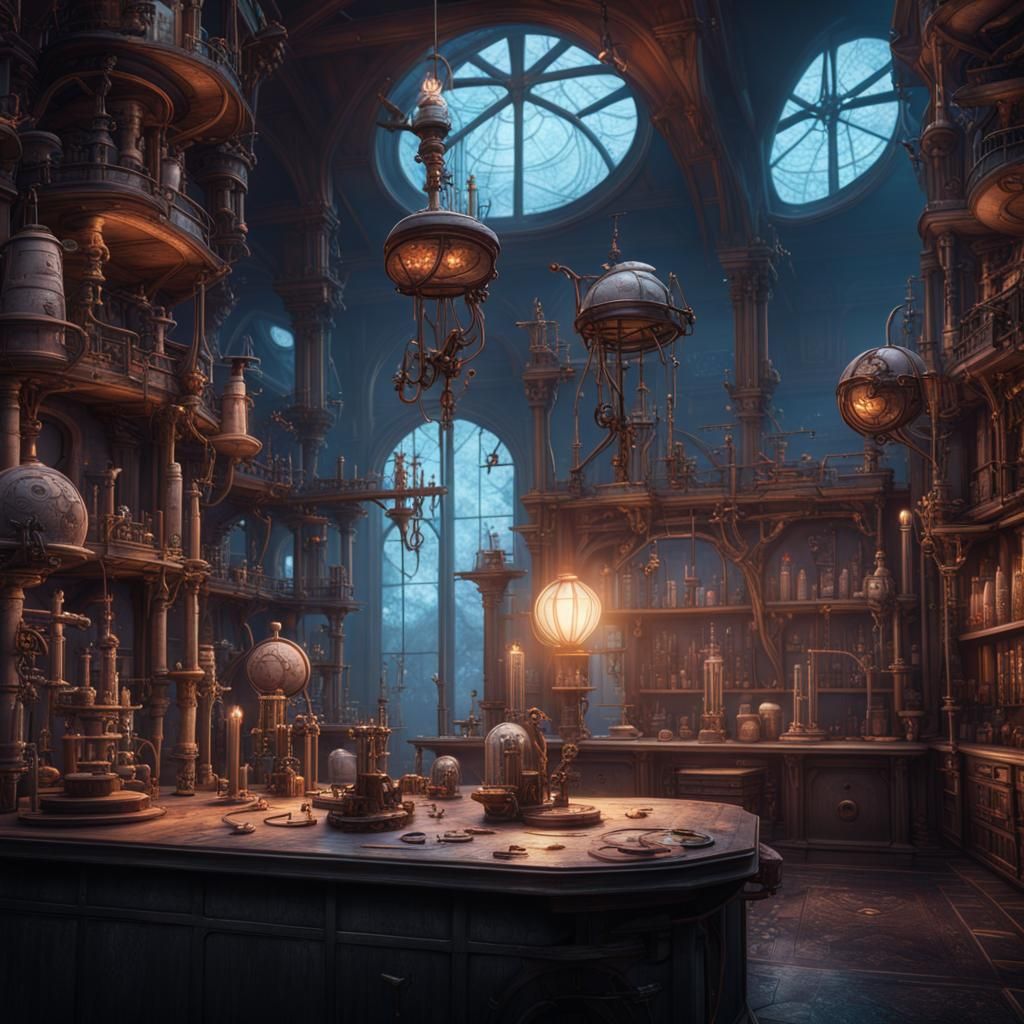 Laboratory in a Steampunk Fantasy World - AI Generated Artwork ...