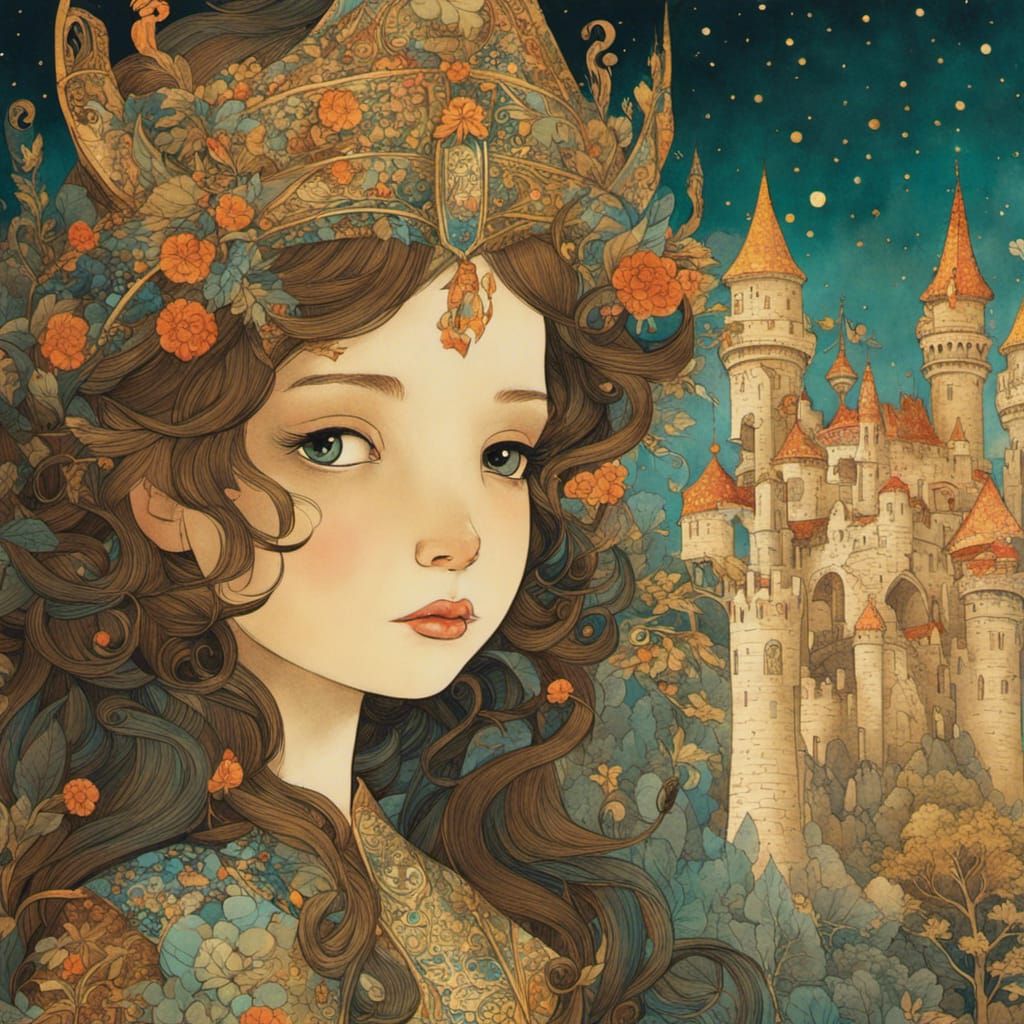 Close up of A beautiful moody princess inside a medieval castle by ...