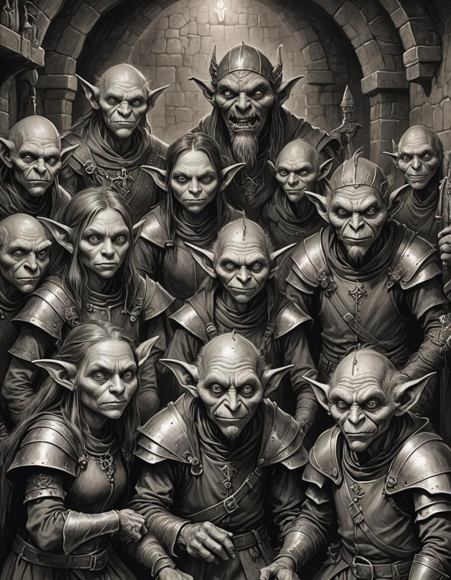 a diverse group of goblins, both male and female, looking at you - AI ...
