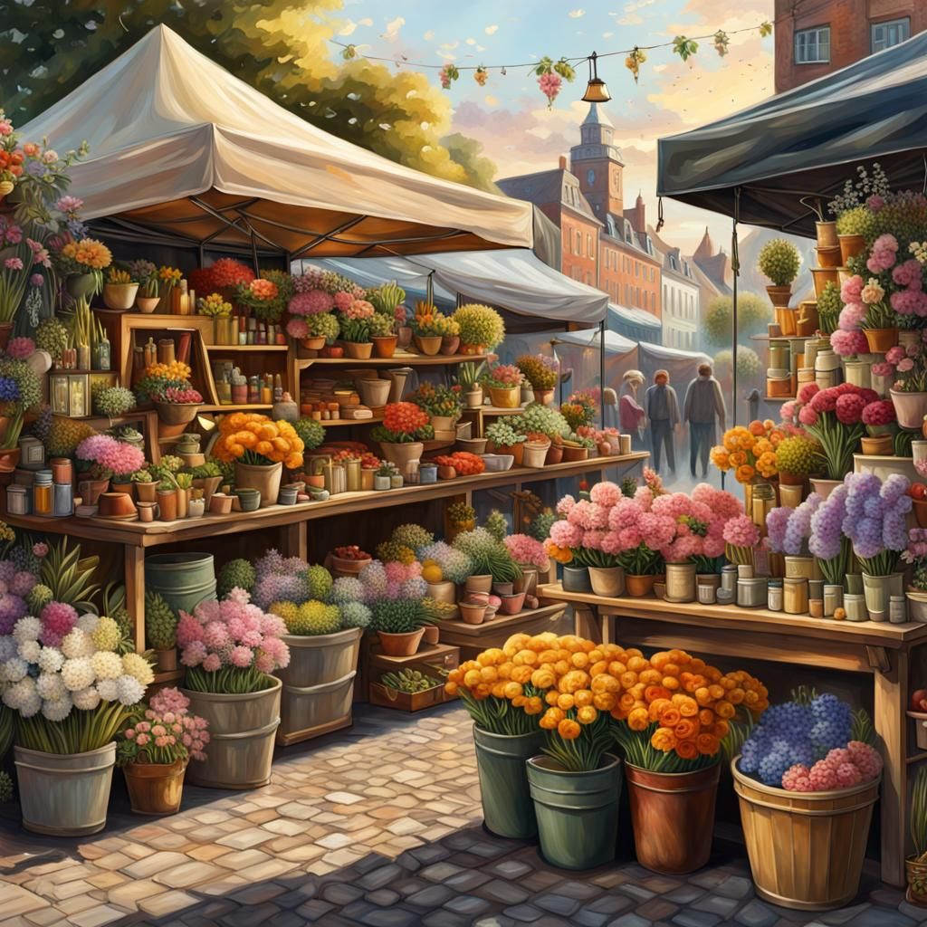 Maximalism market stall with flowers - AI Generated Artwork - NightCafe ...