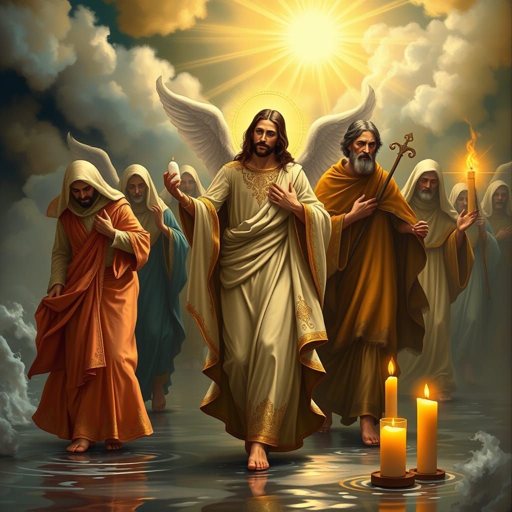 Heavenly Procession of Saints in Ethereal Glow - AI Art