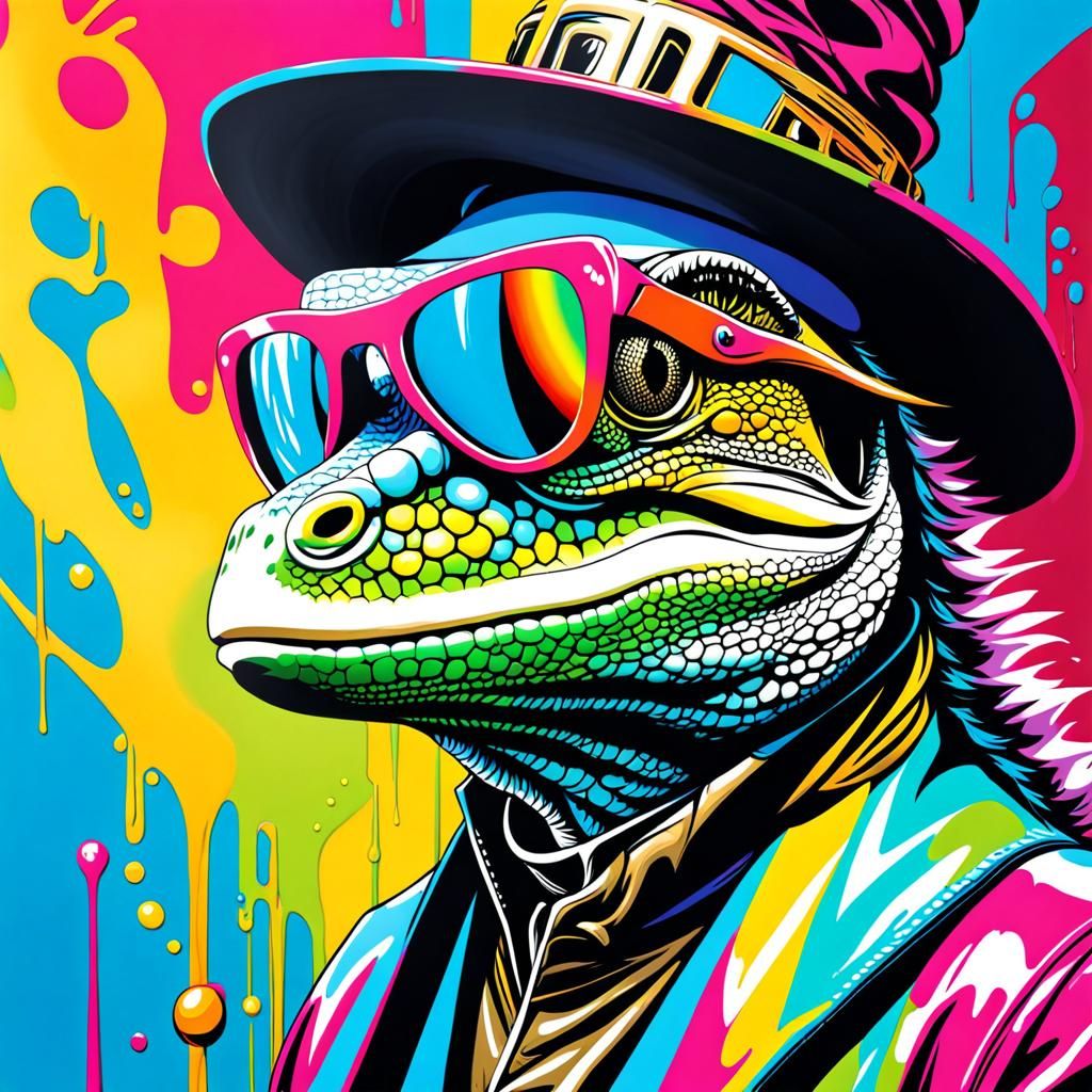 portrait of lizard wizard, magical, colorful, aviator sunglasses ...