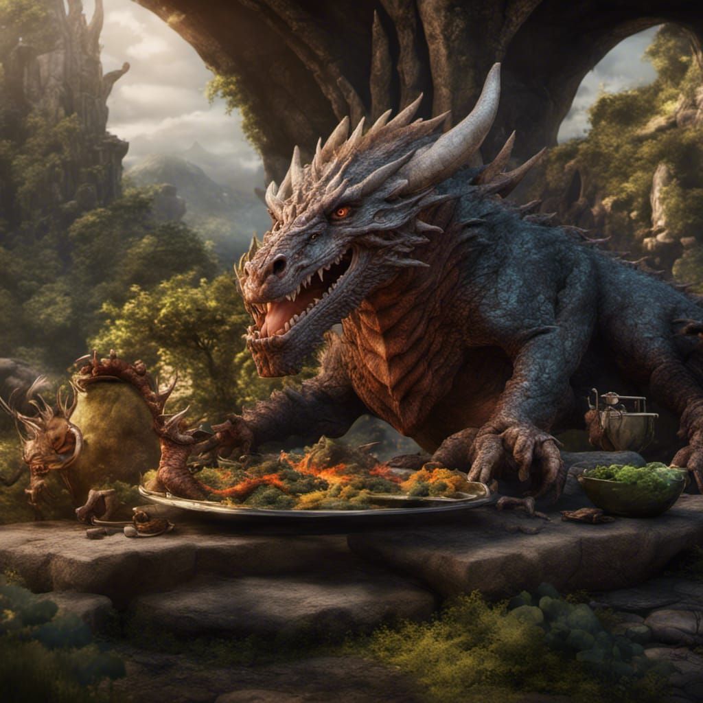 Hobbit Dragon eats Hobbit - AI Generated Artwork - NightCafe Creator