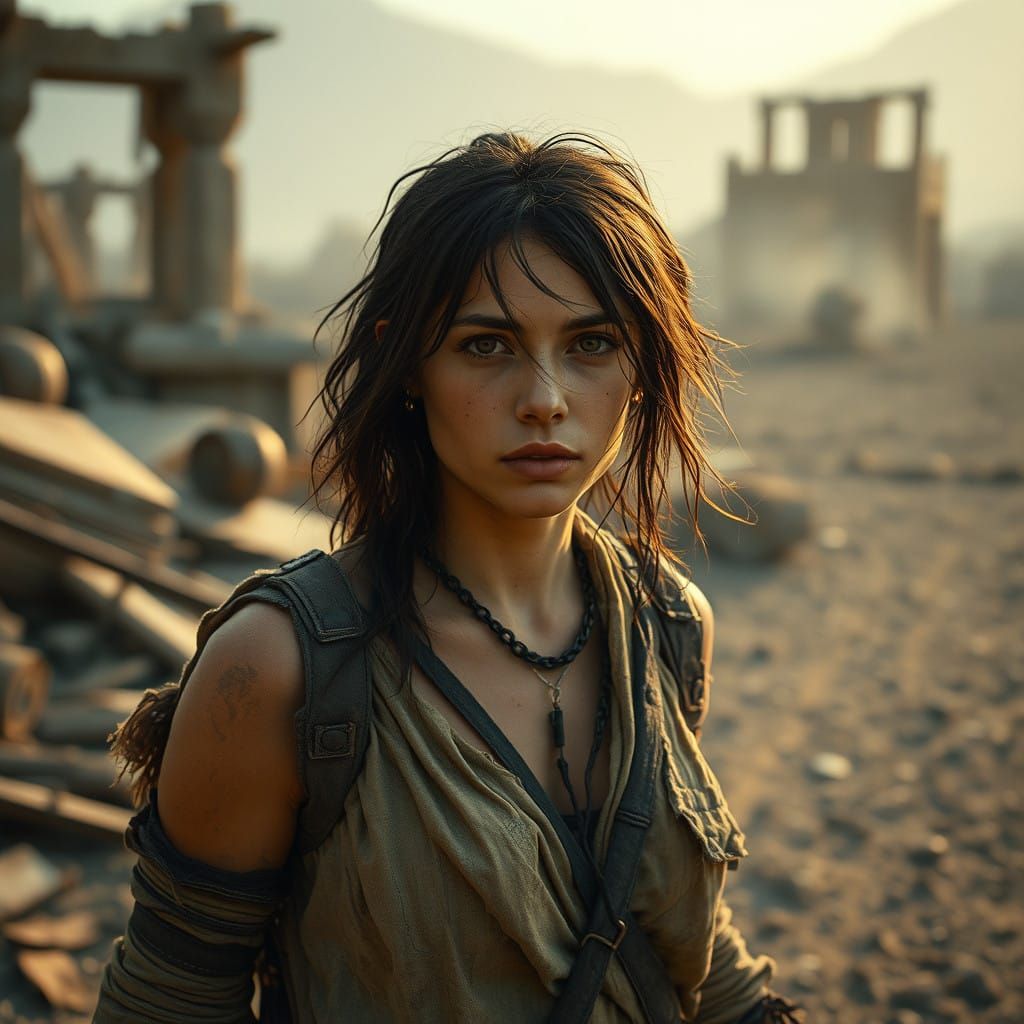 A woman clad in rough, tattered clothing, worn and frayed from the ...